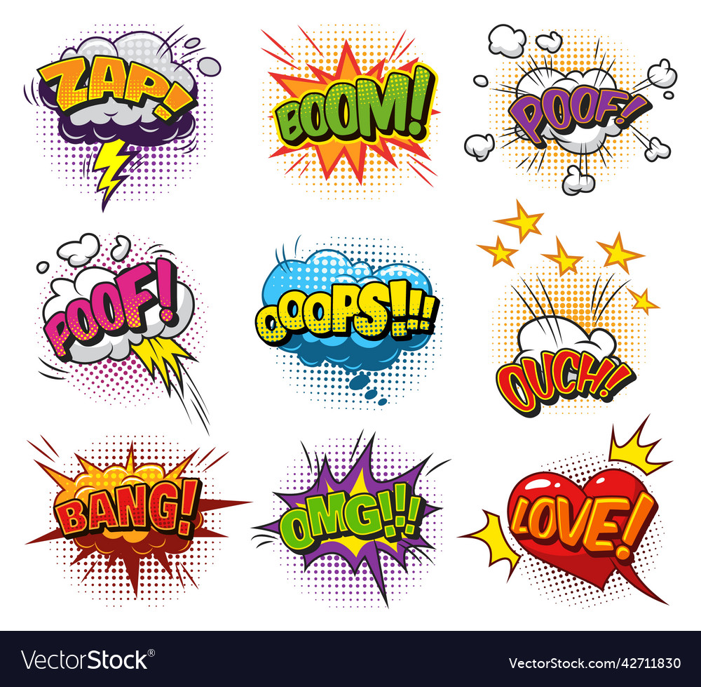Comic explosive dynamic speech bubbles collection Vector Image