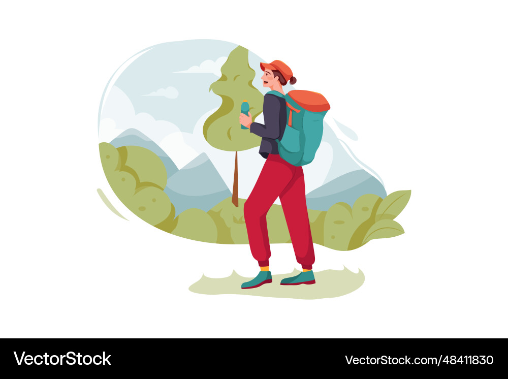 Girl with a backpack going trekking Royalty Free Vector