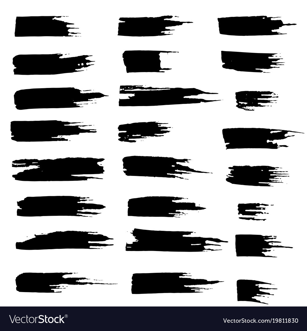 Grunge ink brush strokes set freehand black Vector Image