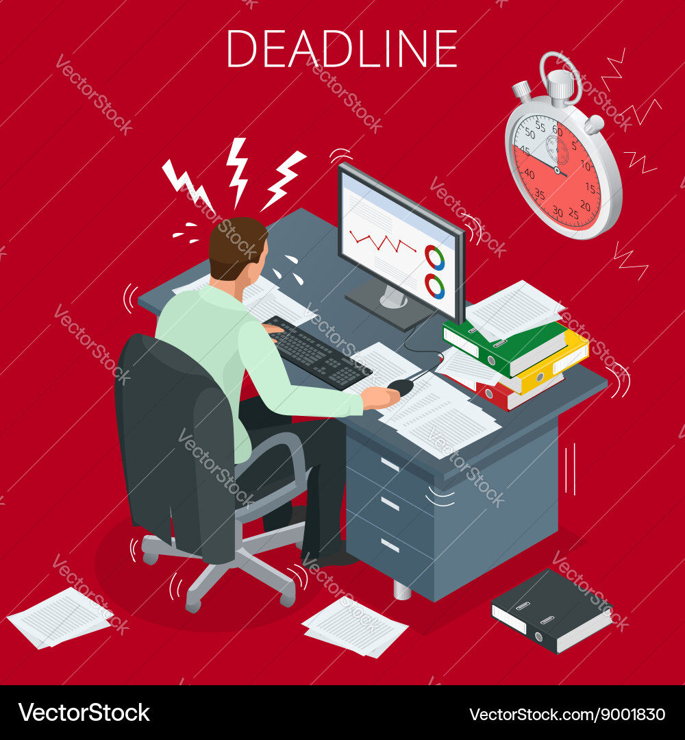 Project deadline concept of overworked man Vector Image
