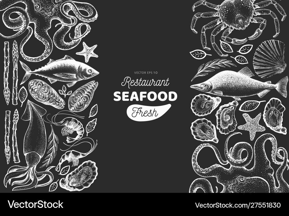 Seafood and fish design template hand drawn Vector Image