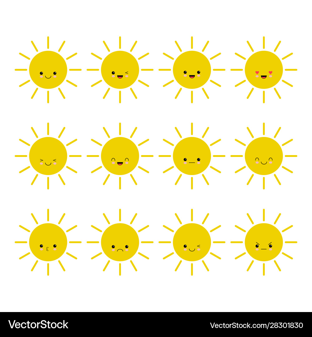 Set icons about sun with different emotions Vector Image
