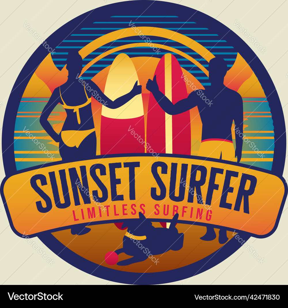 Stylish sunset surfer logo badge Royalty Free Vector Image