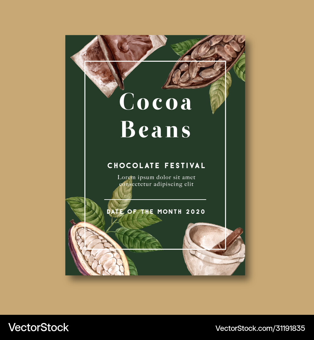 Chocolate poster design with ingredients branch Vector Image