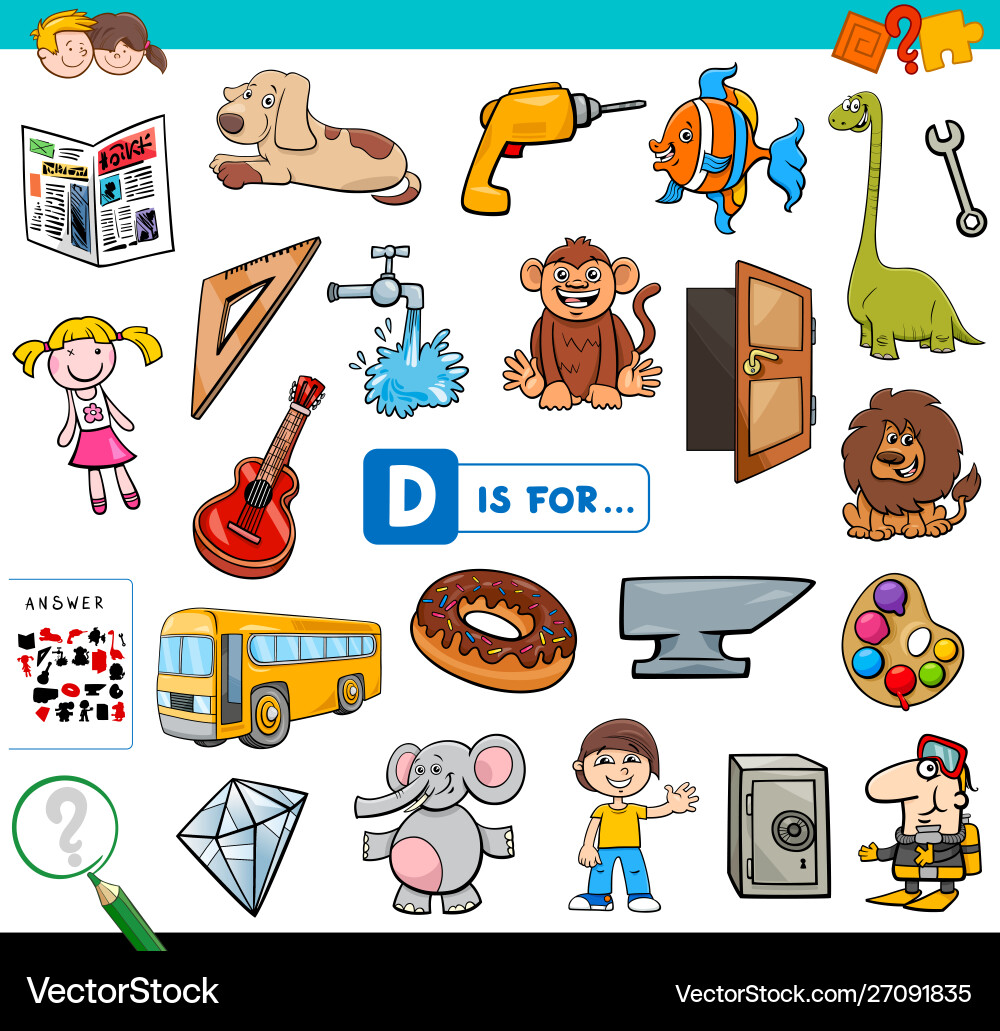 D is for educational task for children Royalty Free Vector