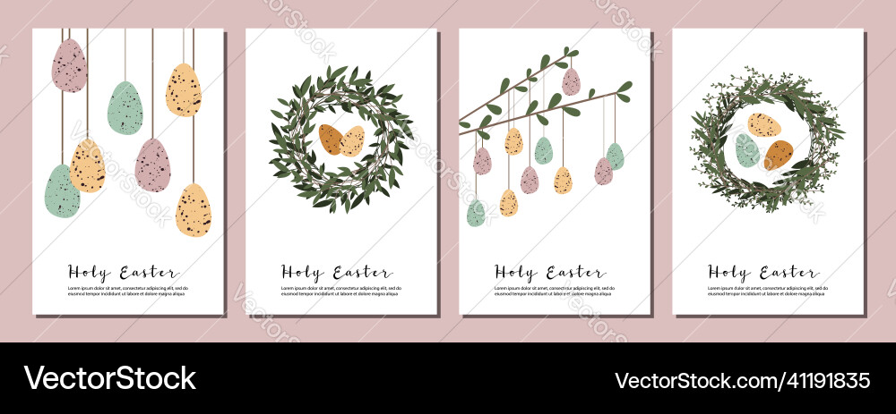 Easter cards cute egg nest branch Royalty Free Vector Image