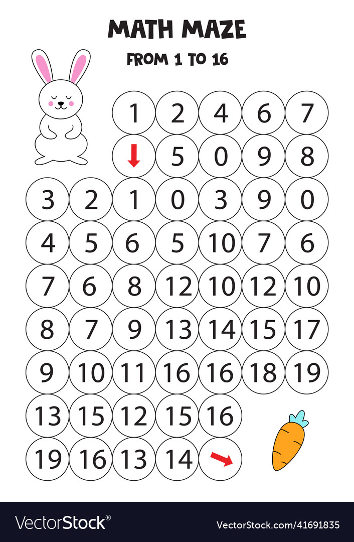 Get cute easter rabbit to the carrot by counting Vector Image