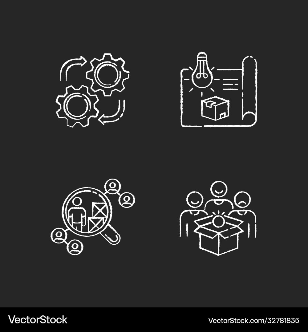 Industrial processes chalk white icons set Vector Image