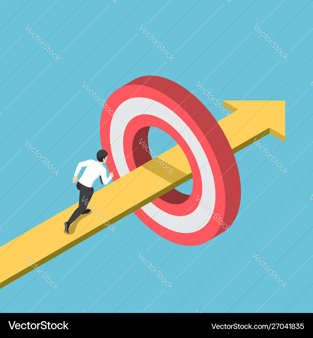 Isometric businessman running on arrow Royalty Free Vector