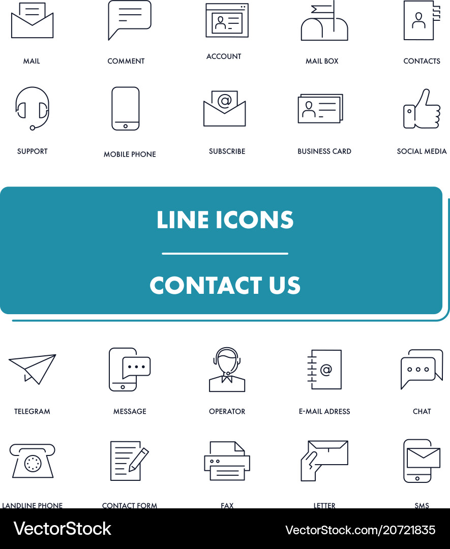 Line icons set contact us Royalty Free Vector Image