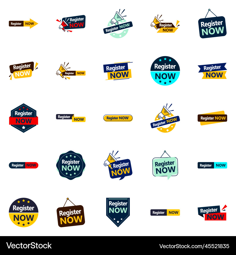 Register now 25 eye catching typographic designs Vector Image