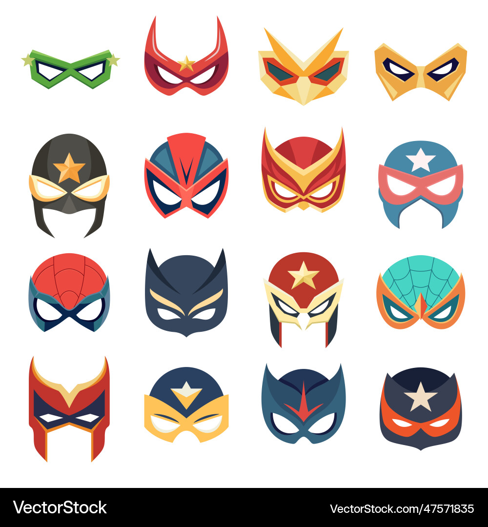 Super hero masks set in flat style face Royalty Free Vector