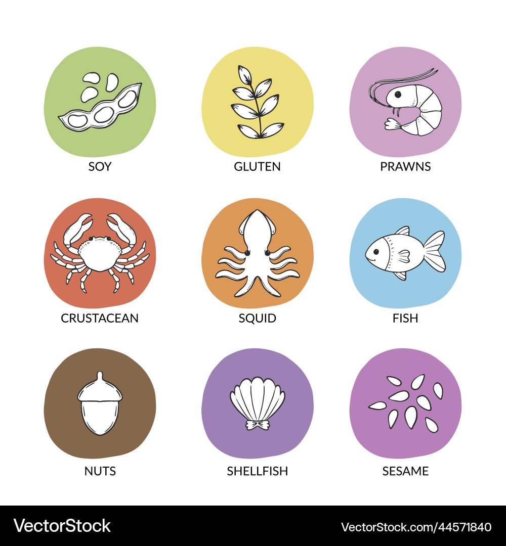 Food allergy label set design Royalty Free Vector Image