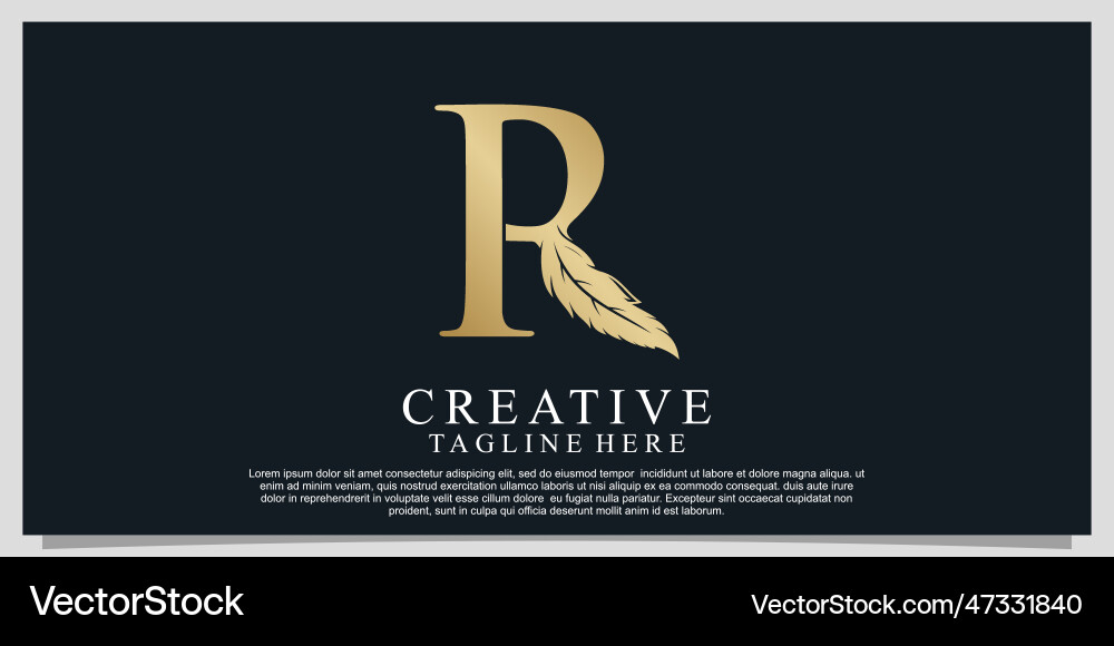 Golden letter r with unique feather combination Vector Image