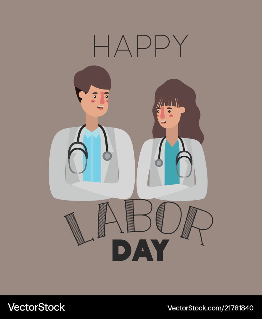 Happy labor day card with workers couple Vector Image
