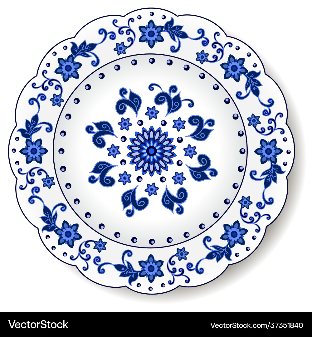 Porcelain plate with blue on white abstract Vector Image