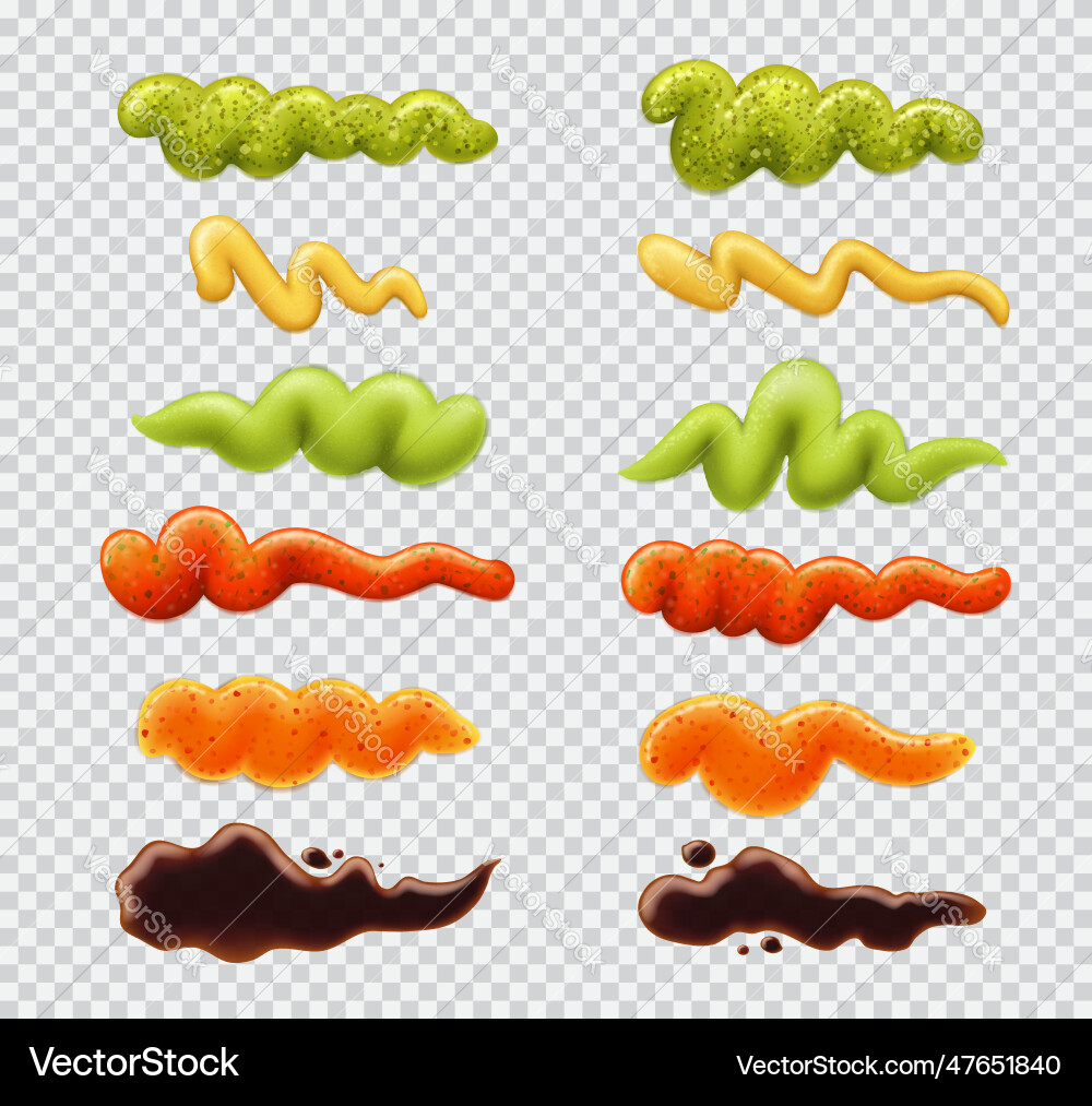 Realistic sauces drip splash and stains set Vector Image