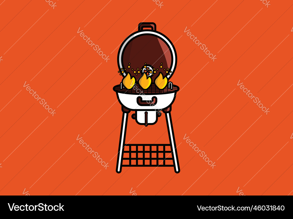 Round barbecue grill with flames Royalty Free Vector Image