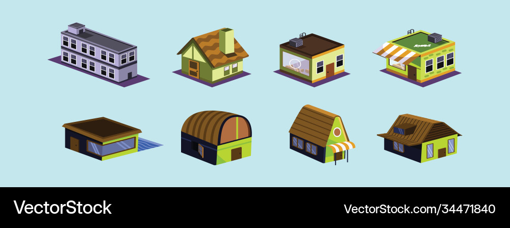 Set isometric house cartoon icon design Royalty Free Vector