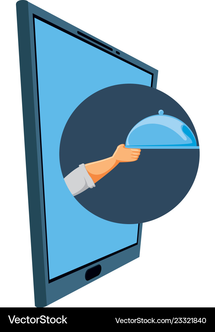 Smartphone with delivery food app and tray server Vector Image