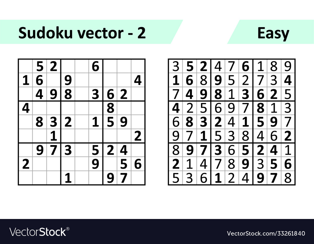 Sudoku Game With Answers Simple Design Set Vector Image