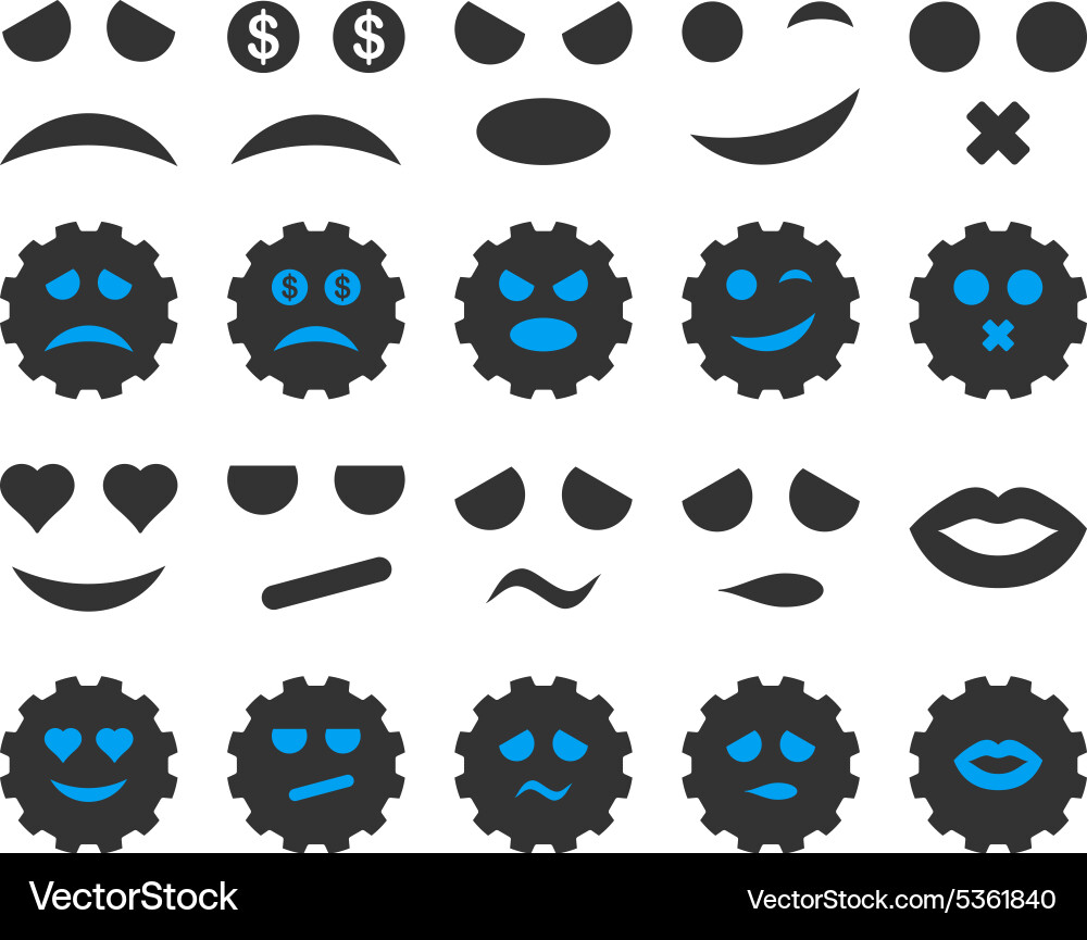 Tool gear smile emotion icons Royalty Free Vector Image