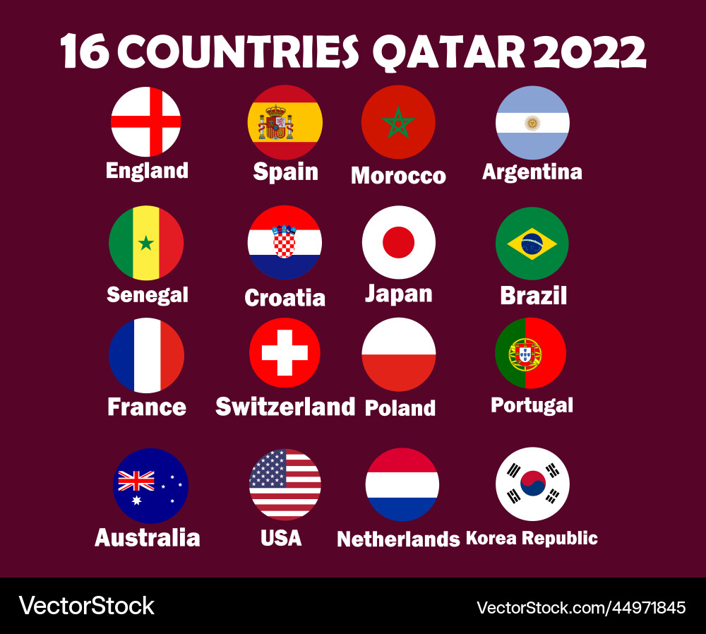 16 countries flag emblem with names symbol design Vector Image