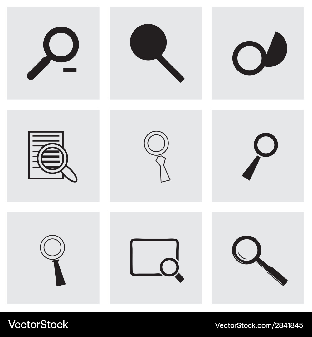 Black magnifying glass icons set Royalty Free Vector Image