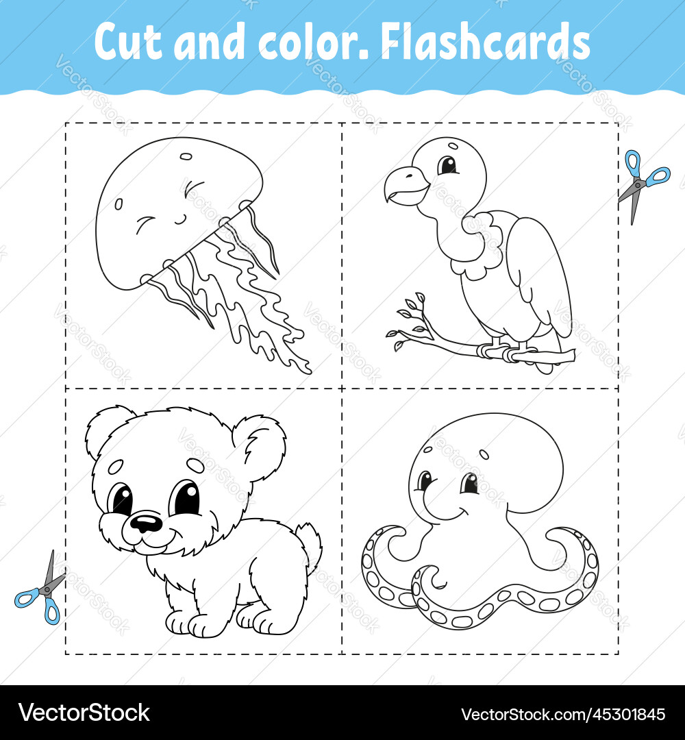 Cut and color flashcard set coloring book Vector Image