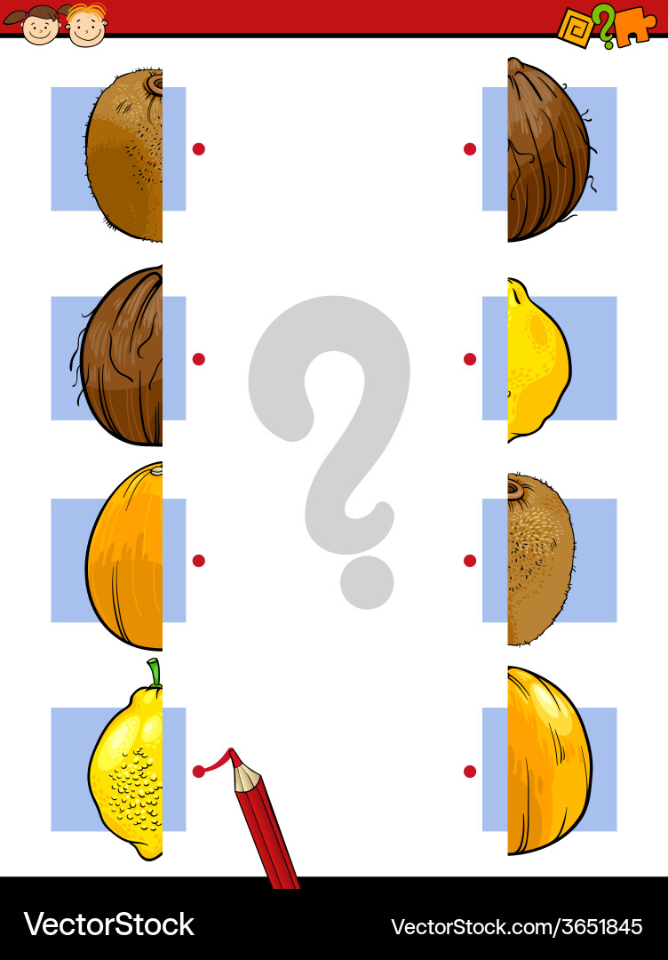 Education halves game cartoon Royalty Free Vector Image