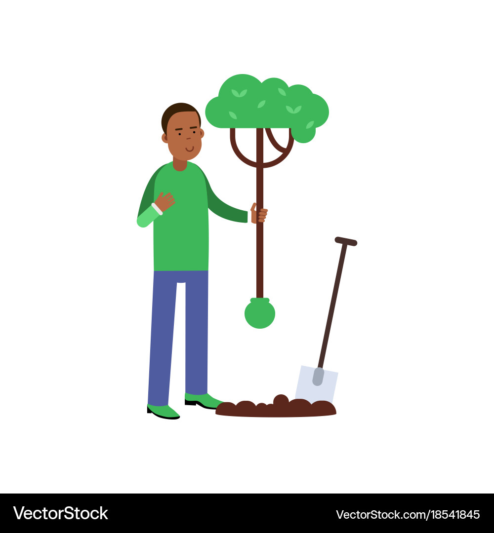Man cartoon character planting a tree Royalty Free Vector