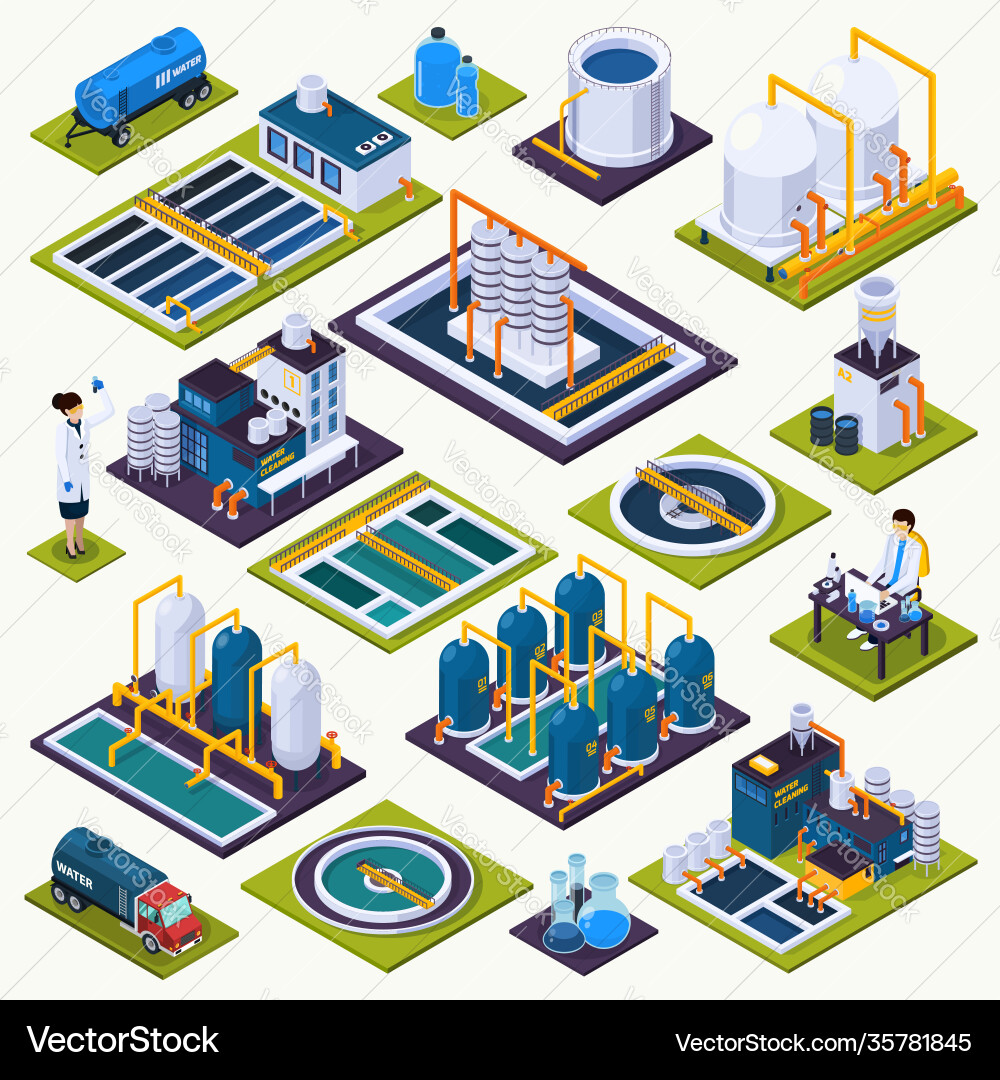 Water cleaning isometric icons set Royalty Free Vector Image