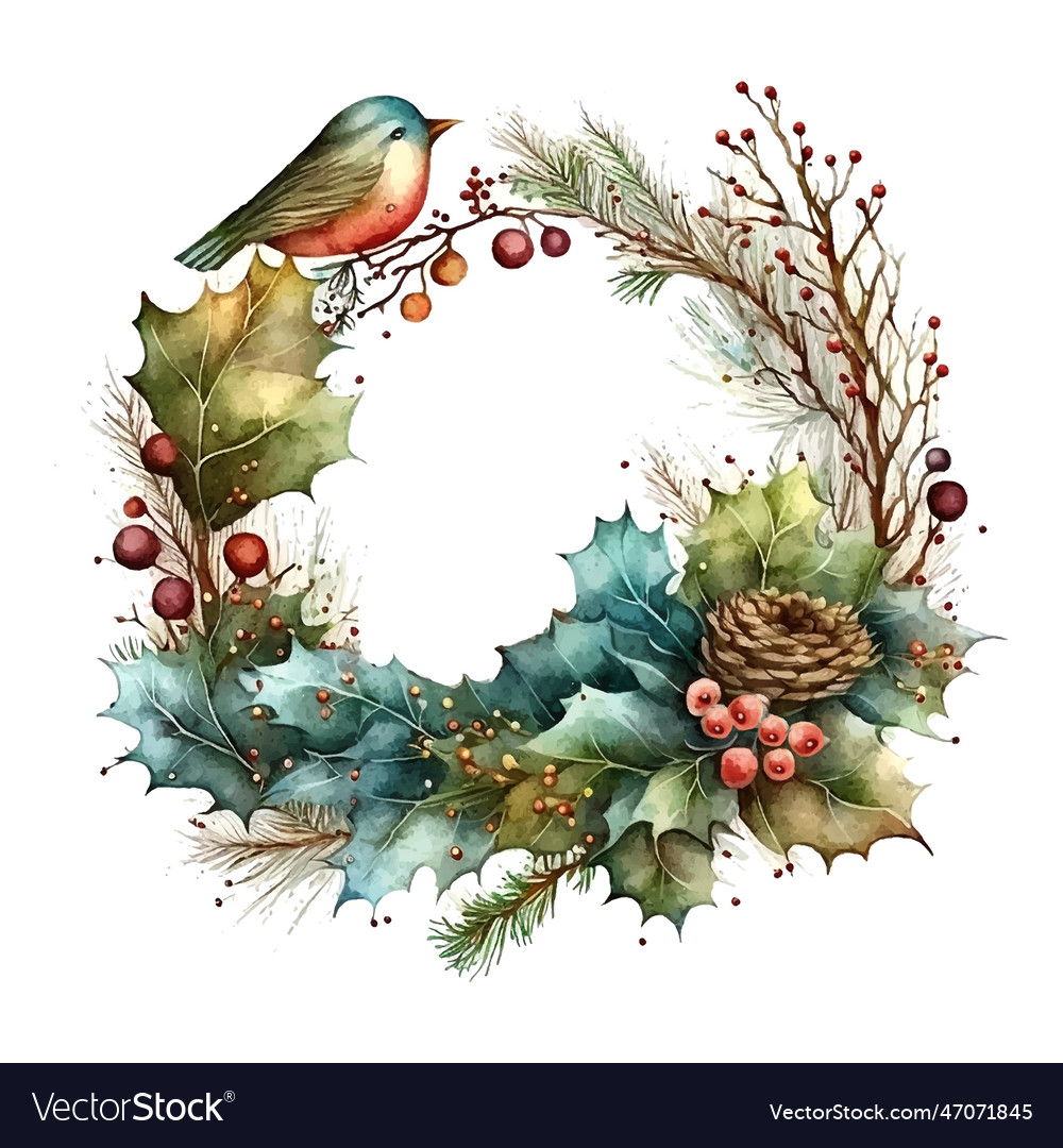 Watercolor christmas wreath for banner Royalty Free Vector