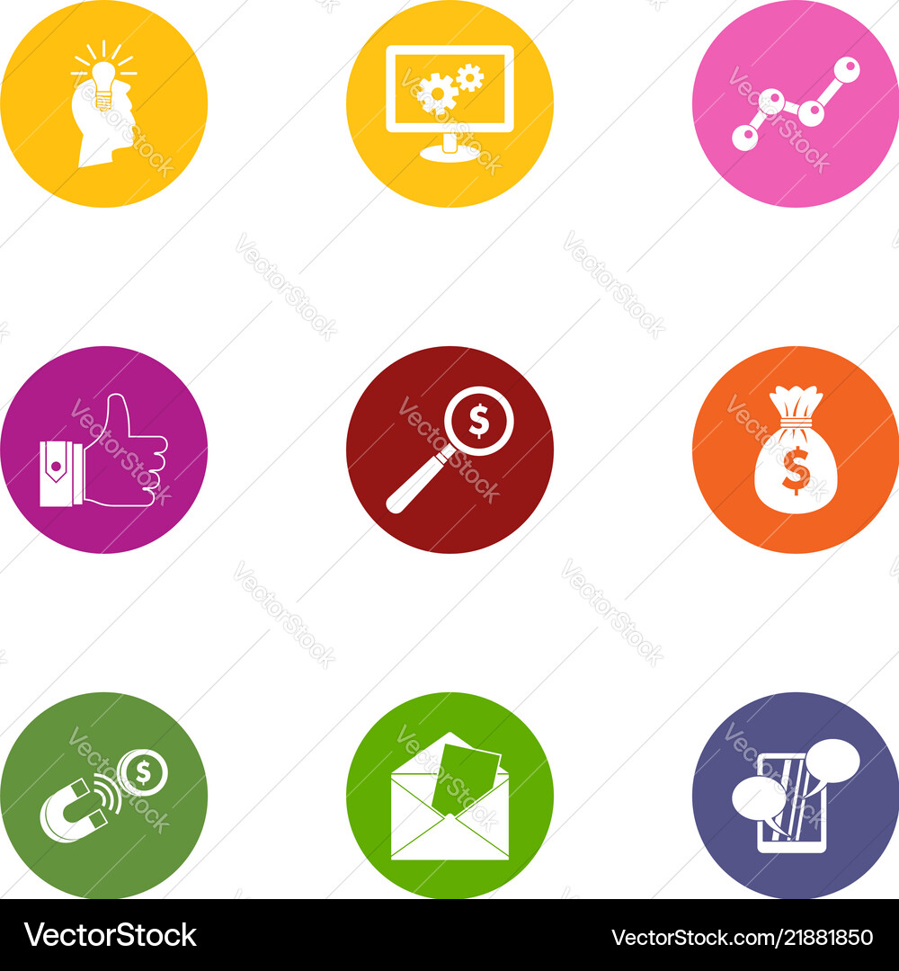 Attract money icons set flat style Royalty Free Vector Image