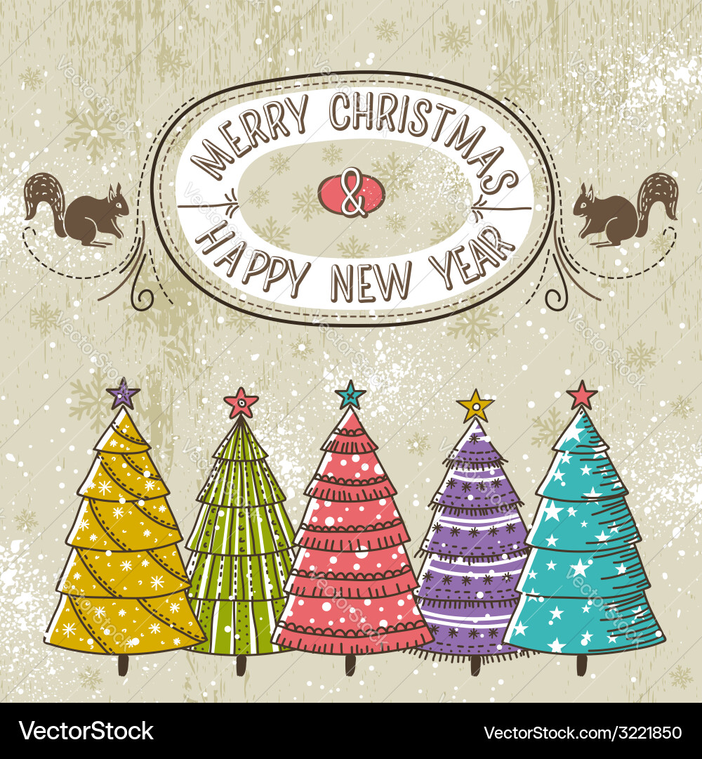 Background with christmas trees and label tex Vector Image