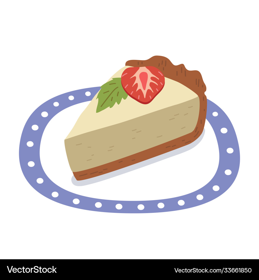 Cheesecake with strawberry on a plate Royalty Free Vector