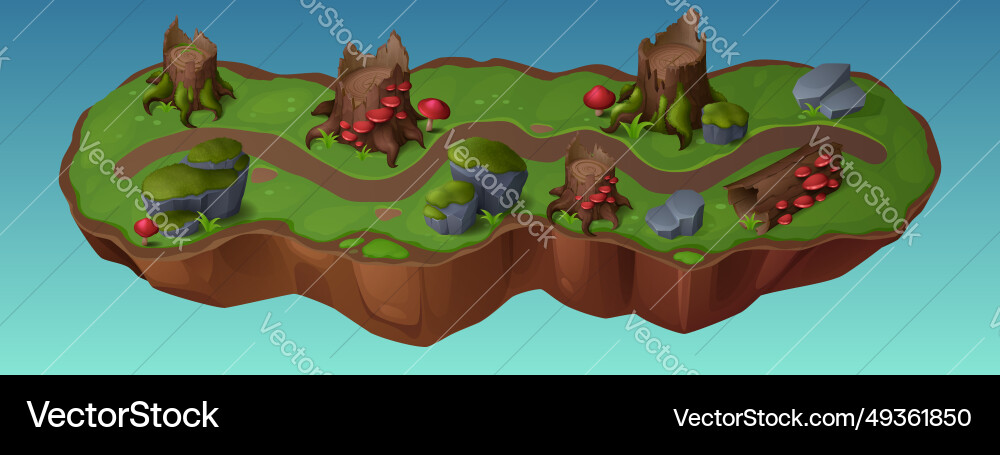 Forest game map with road among tree stump and log