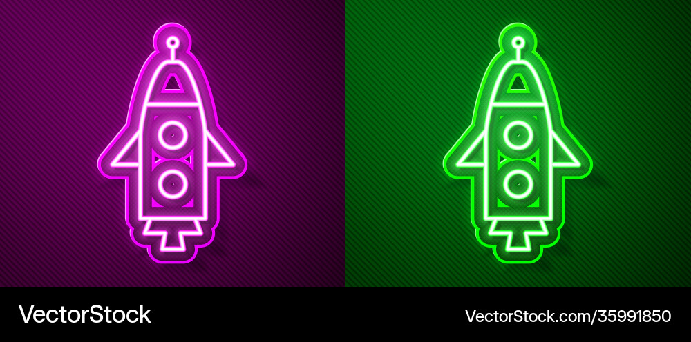 Glowing neon line rocket ship icon isolated Vector Image