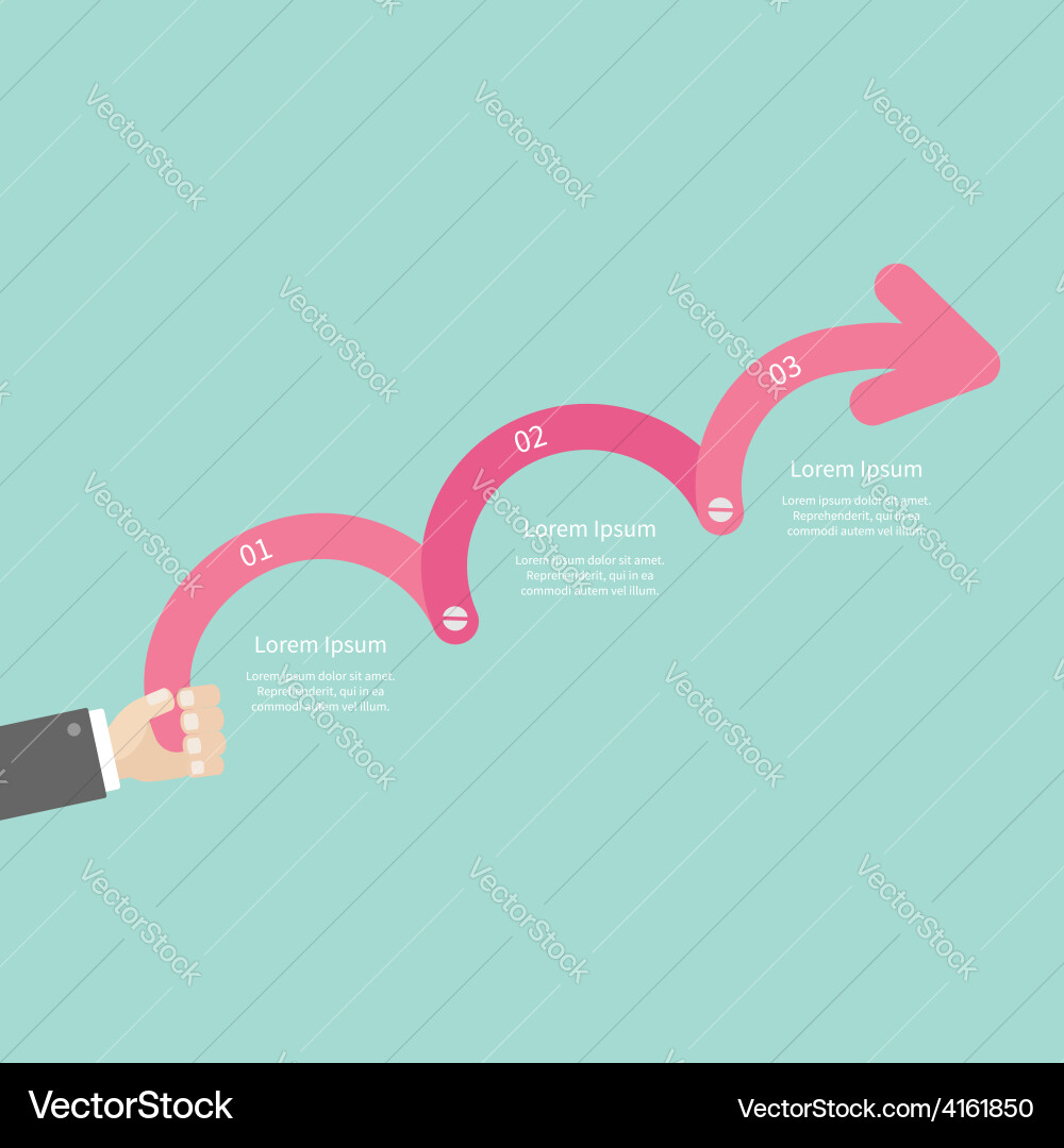 Hand holding three step pink upwards arrow with Vector Image