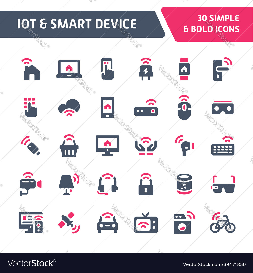 Iot smart device icon set fillio black Royalty Free Vector