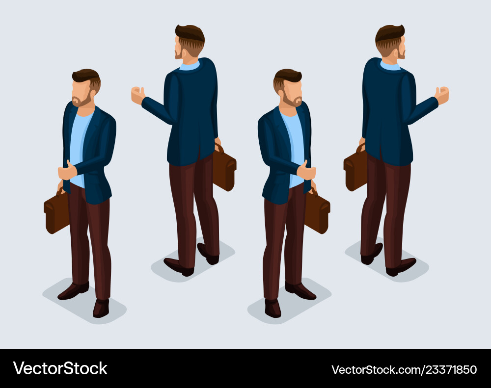 Isometric businessman front view rear view Vector Image