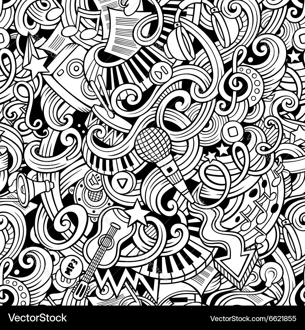 Cartoon hand-drawn doodles music seamless pattern Vector Image