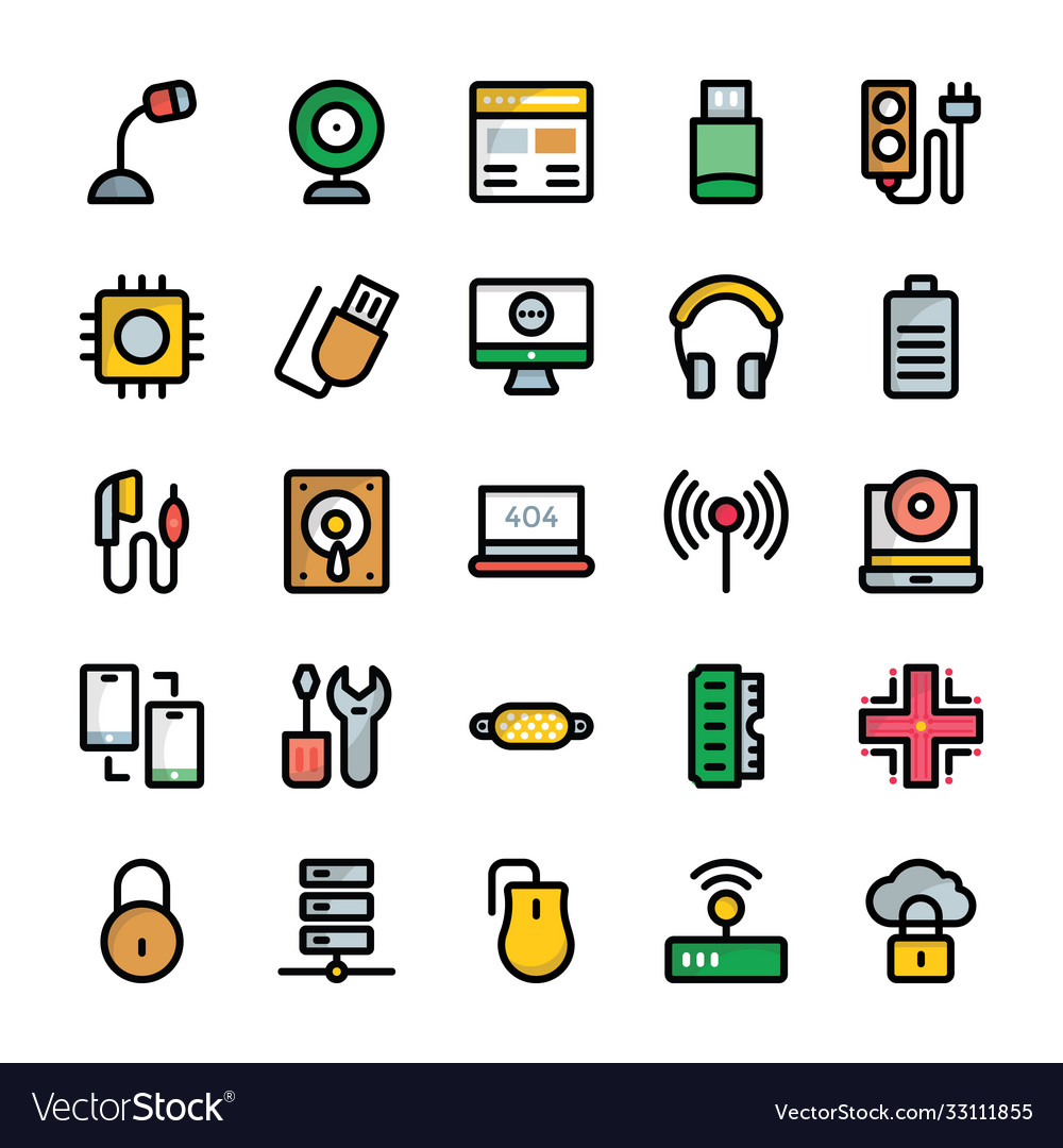 Computer and hardware flat icons collection Vector Image