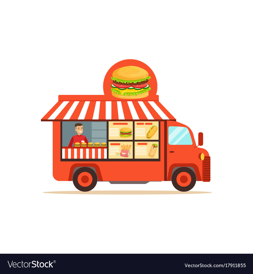 Flat street food van with junk food Royalty Free Vector