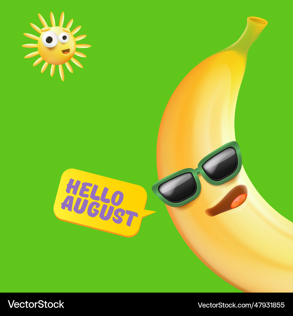 Hello august square banner with cartoon sun Vector Image
