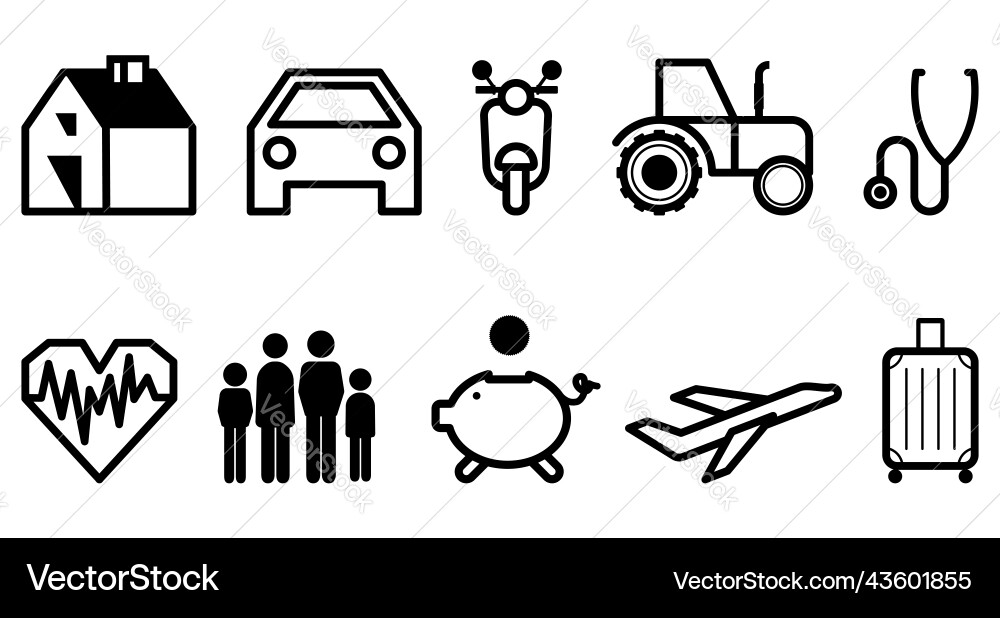 Insurance icon set modern outline style Royalty Free Vector