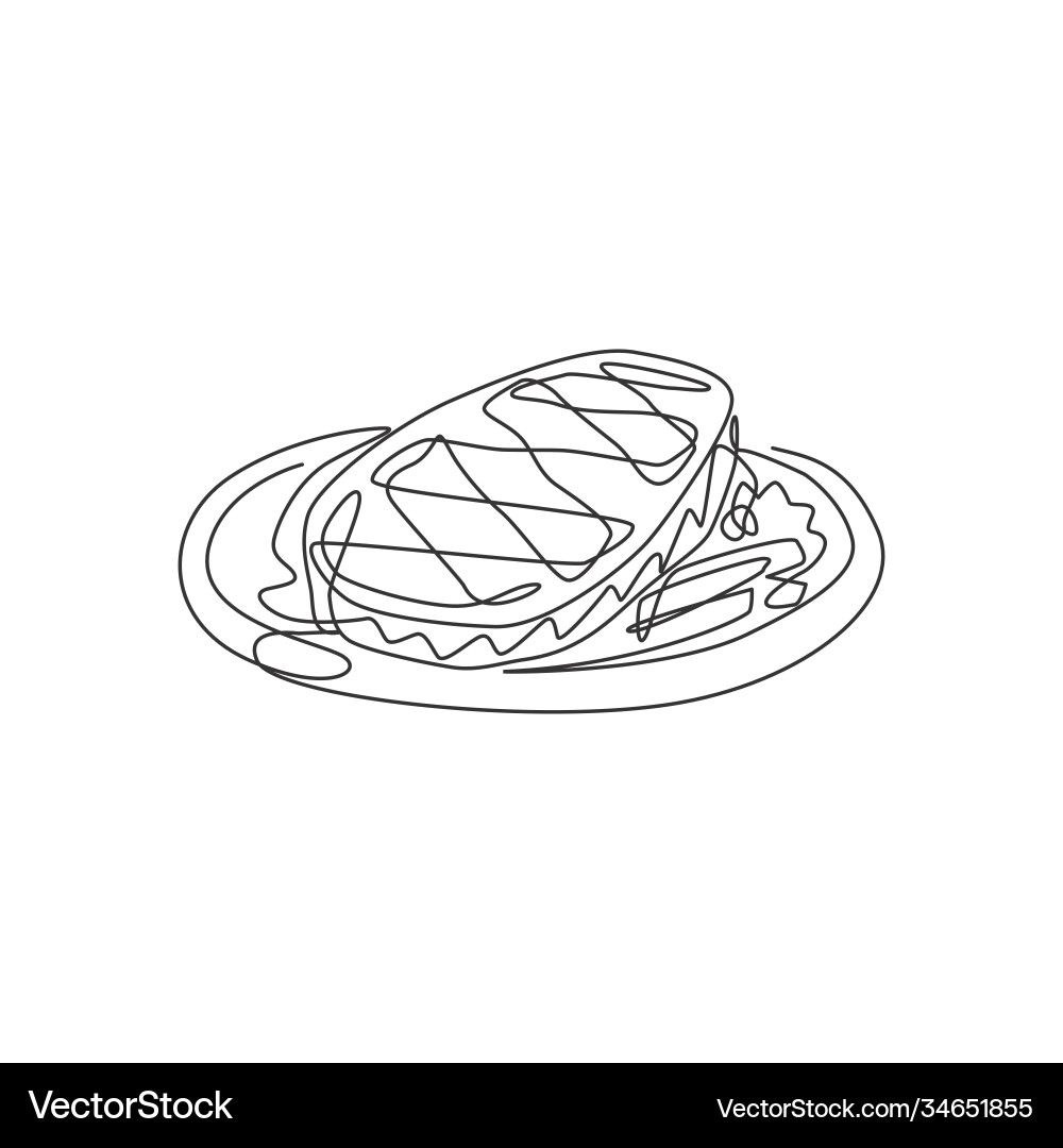 One single line drawing fresh delicious rib Vector Image