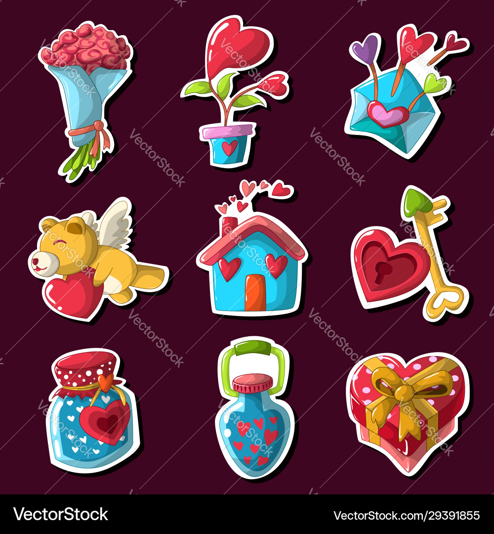 Pack love stickers valentines labels set Vector Image
