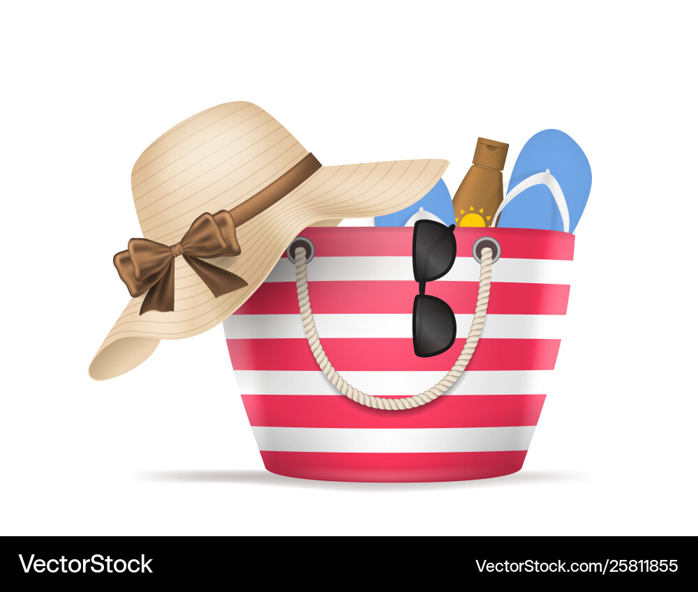 Realistic 3d detailed striped beach bag Royalty Free Vector