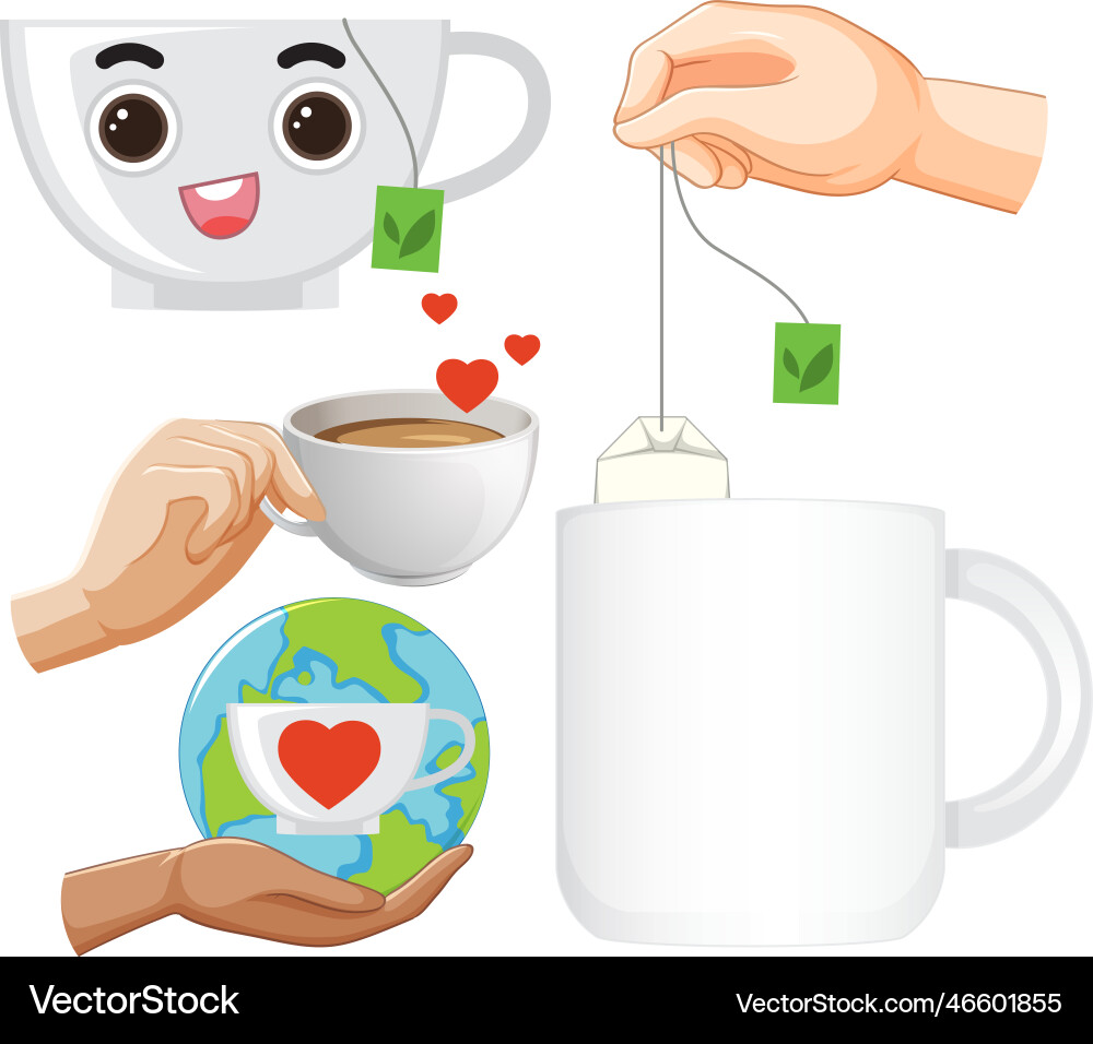 Set of mix tea cartoon Royalty Free Vector Image